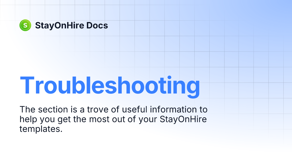 Troubleshooting | StayOnHire Docs